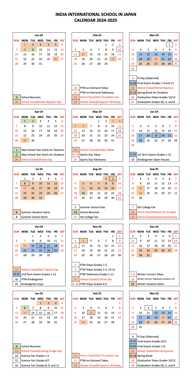 Calendar | India International School in Japan - IISJ